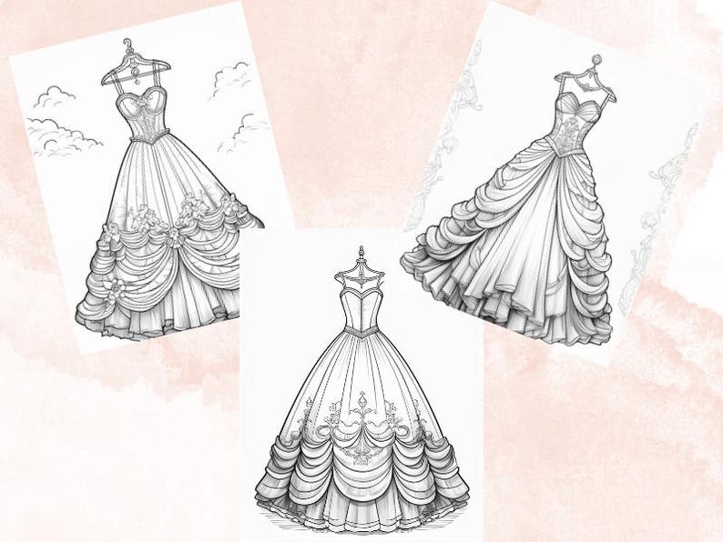 135 Fancy Dress Coloring Book, Printable Victorian Fashion Dress ...