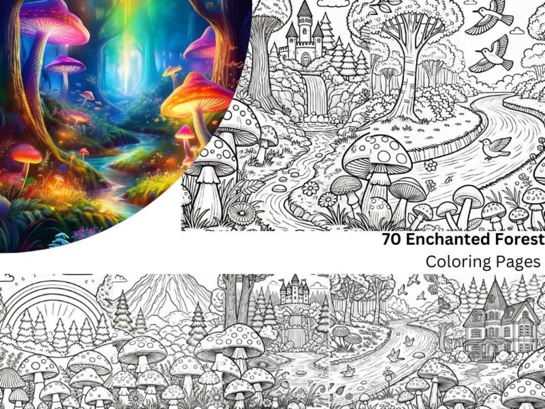 70 Enchanted Forest Coloring Book, Printable Magical Forest Coloring ...