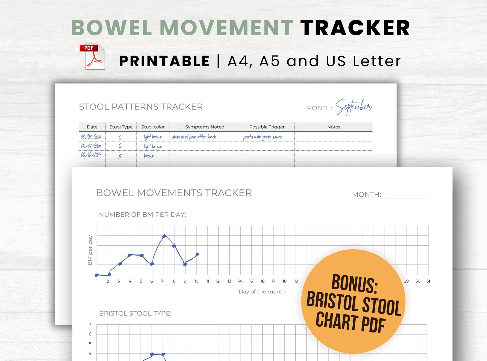 IBS Symptom Tracker: Bowel Movement & Food Sensitivity Log (printable ...