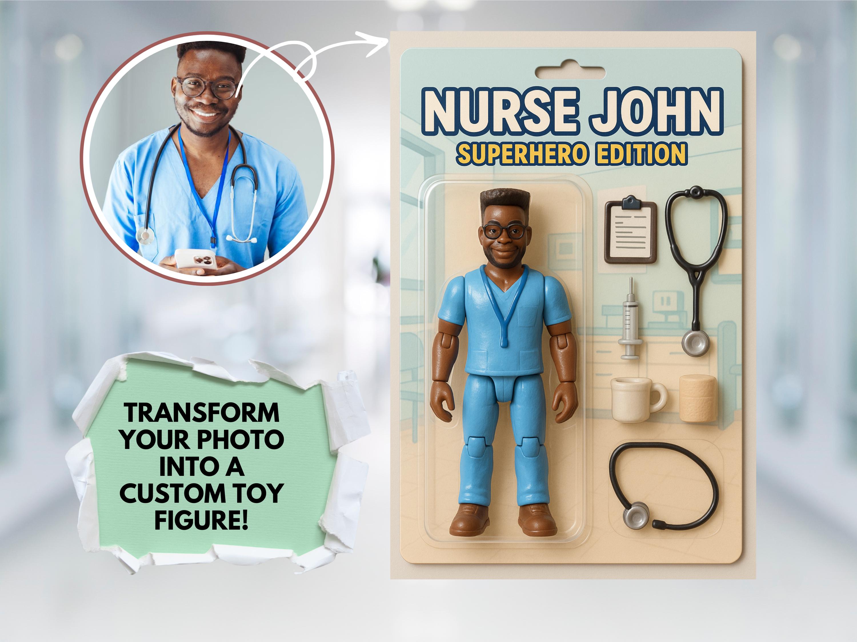 Personalized Male Nurse Action Figure Portrait: Custom Digital Gift ...