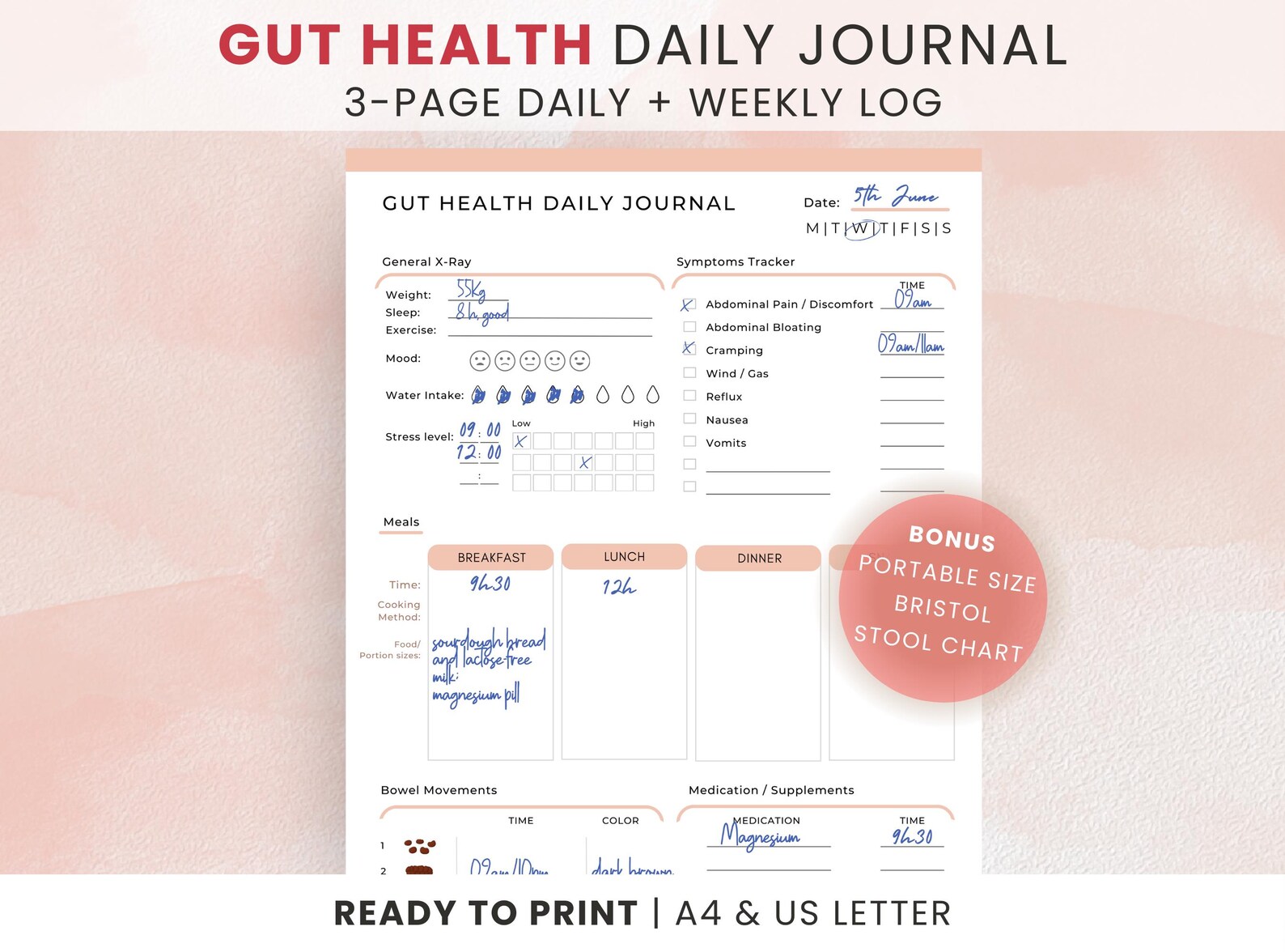 Gut Health Daily Journal: IBS Symptom Tracker, Food Log (PDF) - Etsy