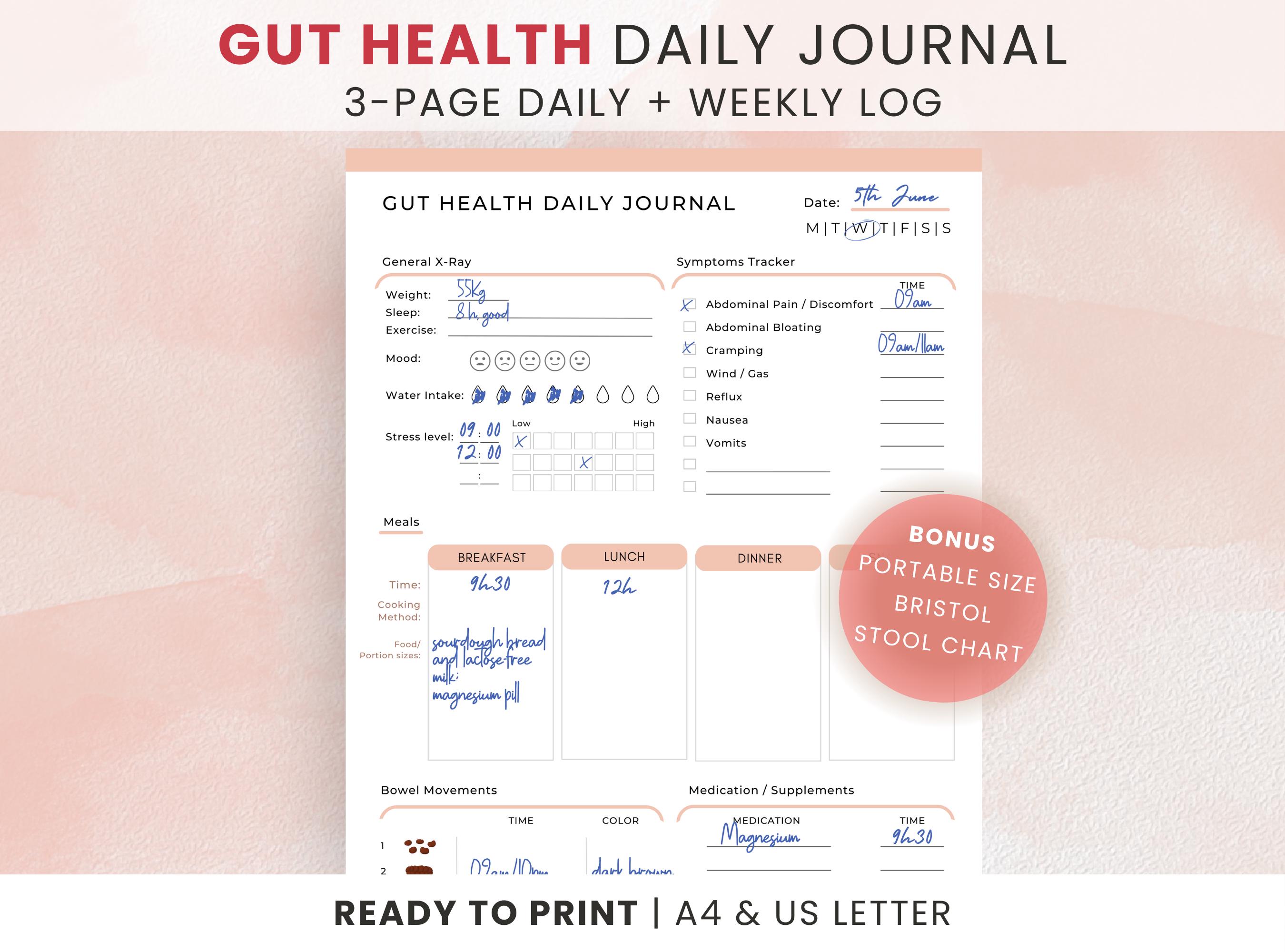 Gut Health Daily Journal, Food Log Printable Template, Symptoms Tracker ...