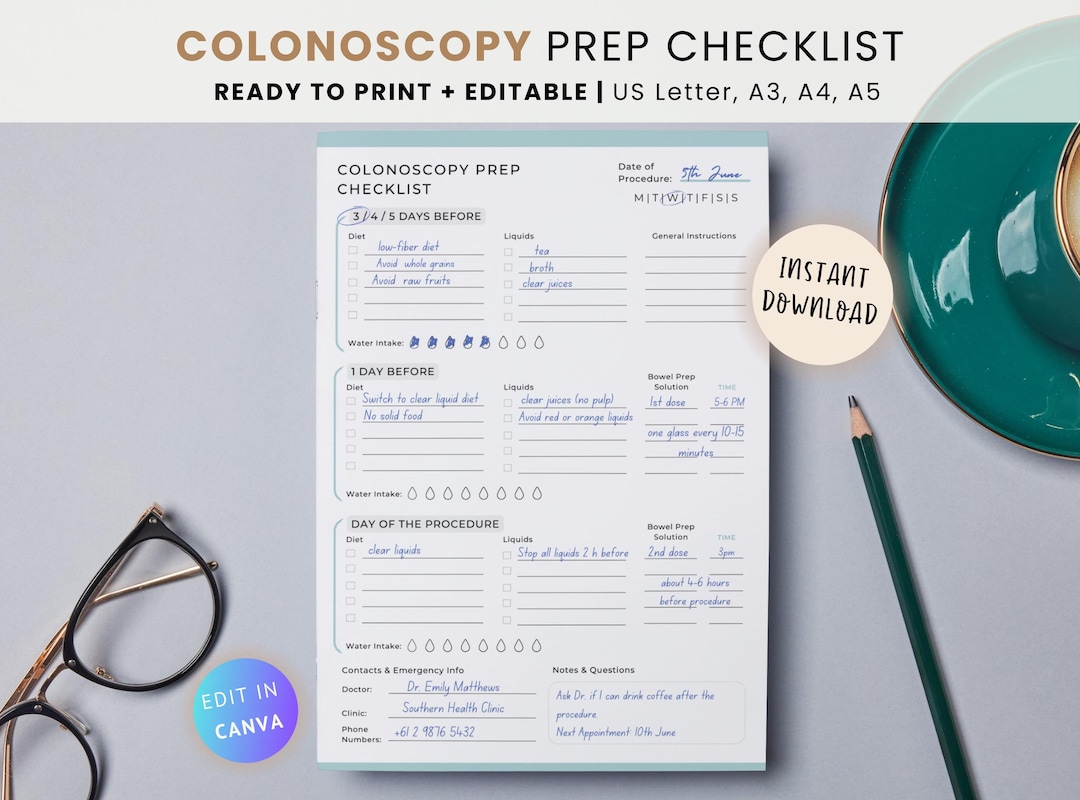 Colonoscopy Prep Checklist: Printable Bowel Preparation Template ...