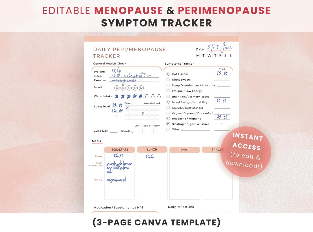 Editable Menopause Tracker | Perimenopause Symptom Journal (Canva ...