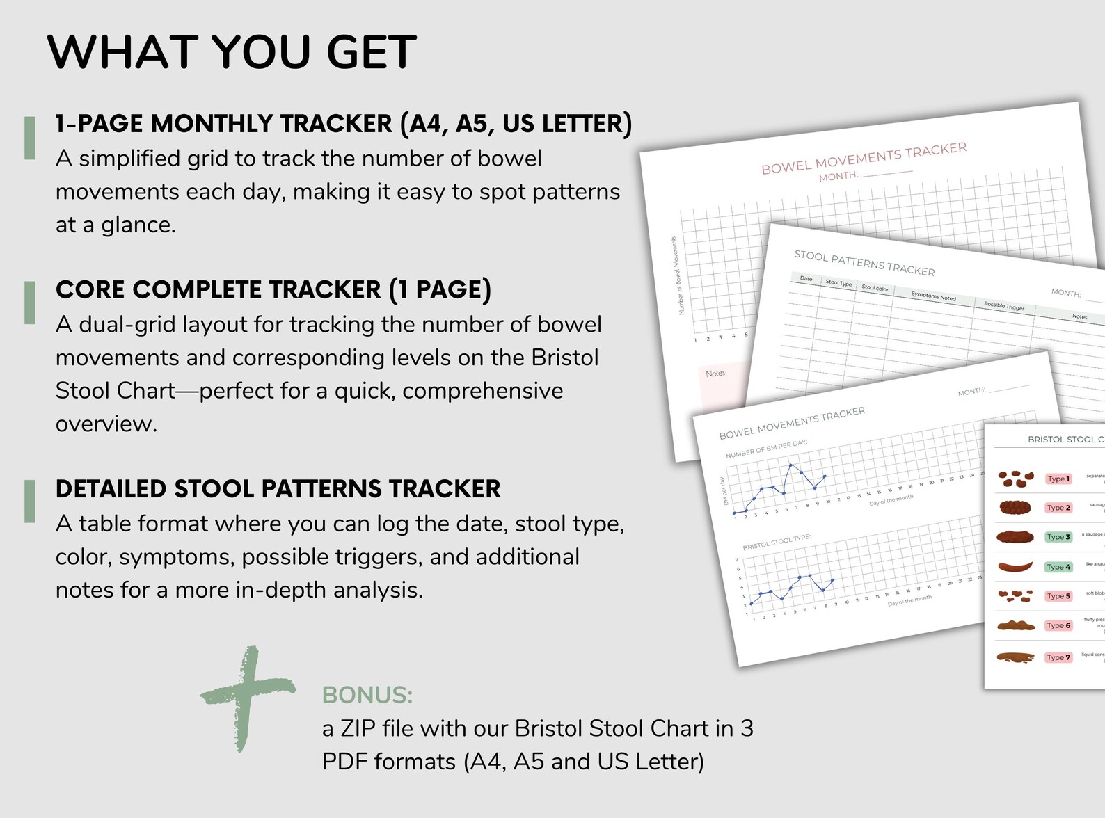 Bowel Movement Tracker, IBS Symptom Log, Bristol Stool Chart, Monthly ...