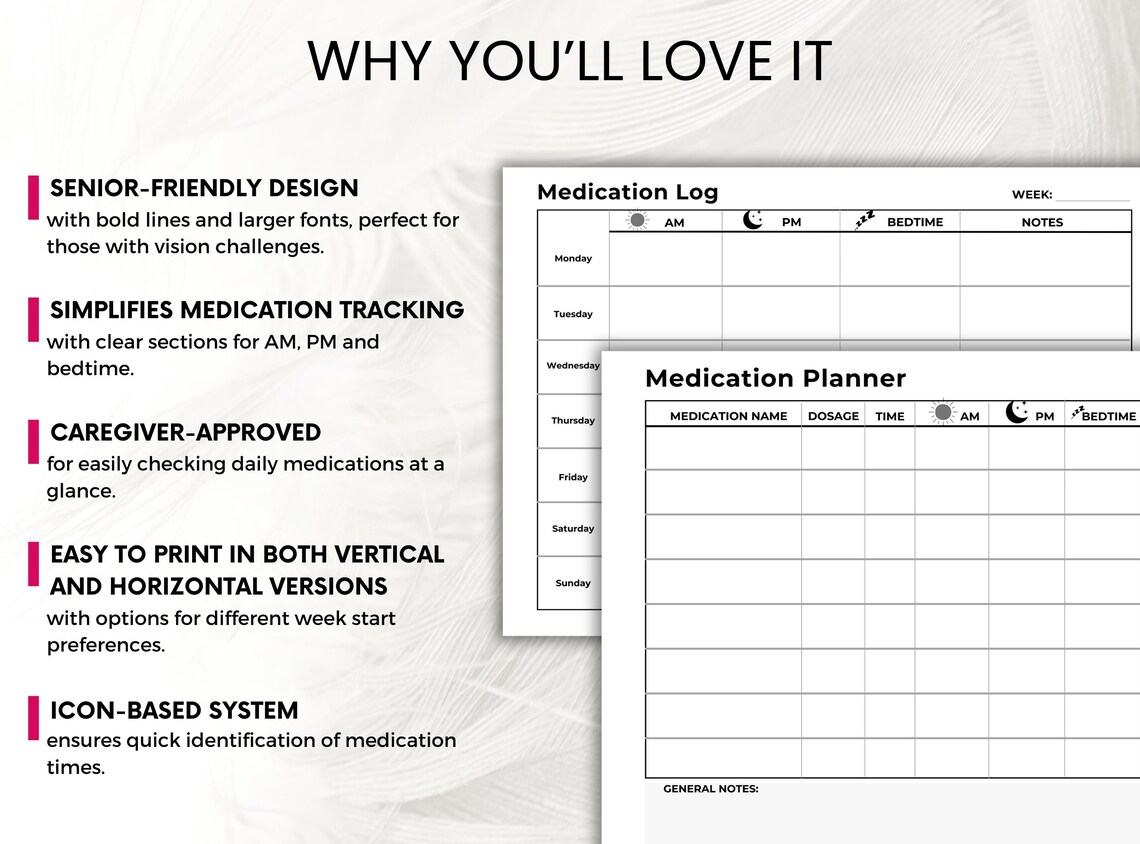 Senior Medication Tracker: Weekly AM PM Bedtime Log (printable PDF) - Etsy