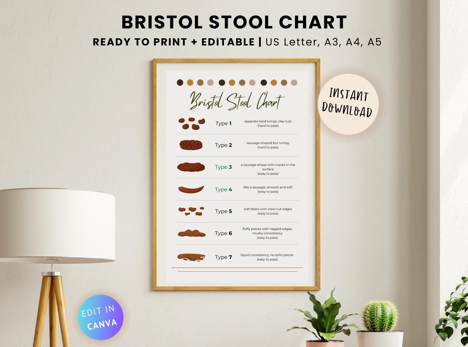 Editable Bristol Stool Chart, PDF Gut Health Poop Poster, IBS, Bowel ...