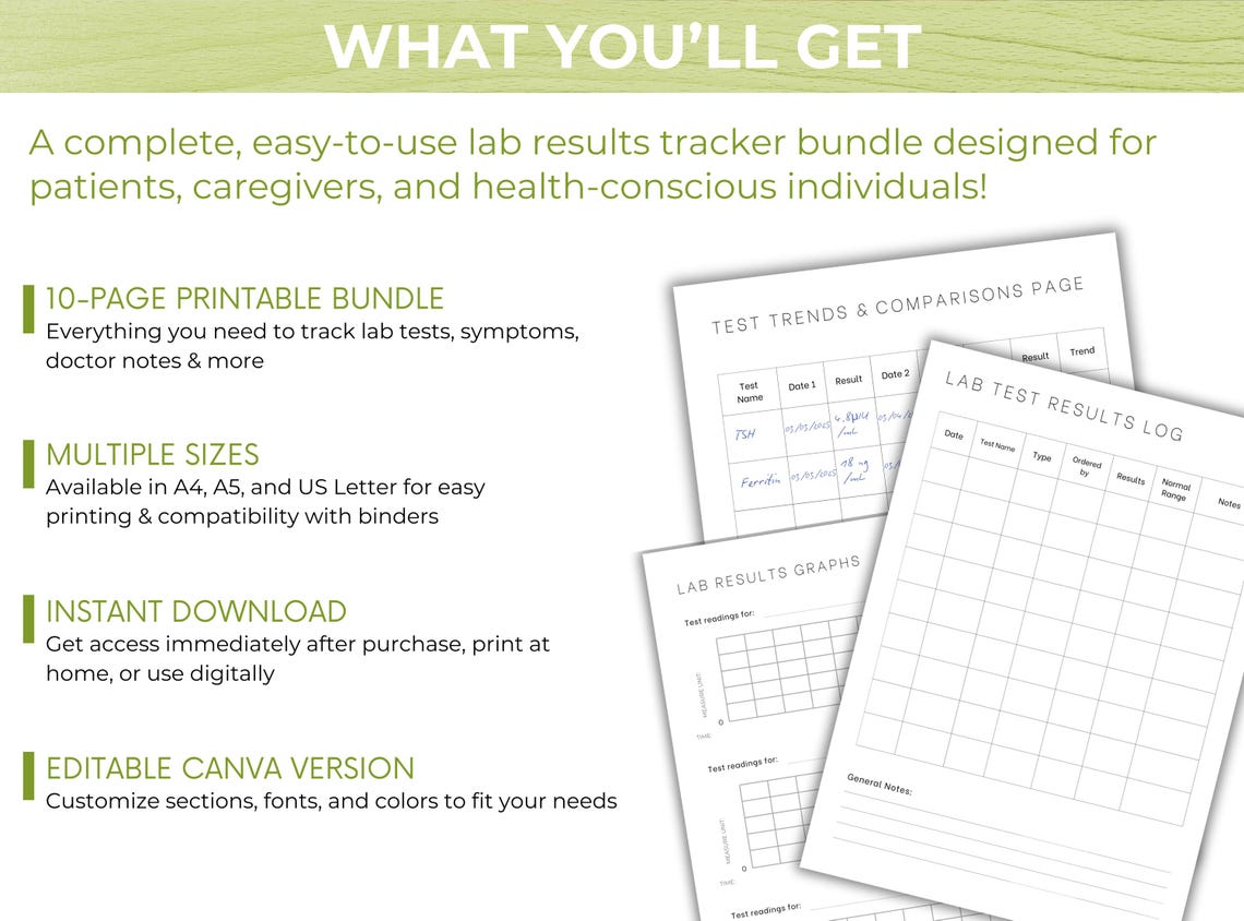 Lab Results Tracker: Editable Medical Records Log (canva, PDF) - Etsy