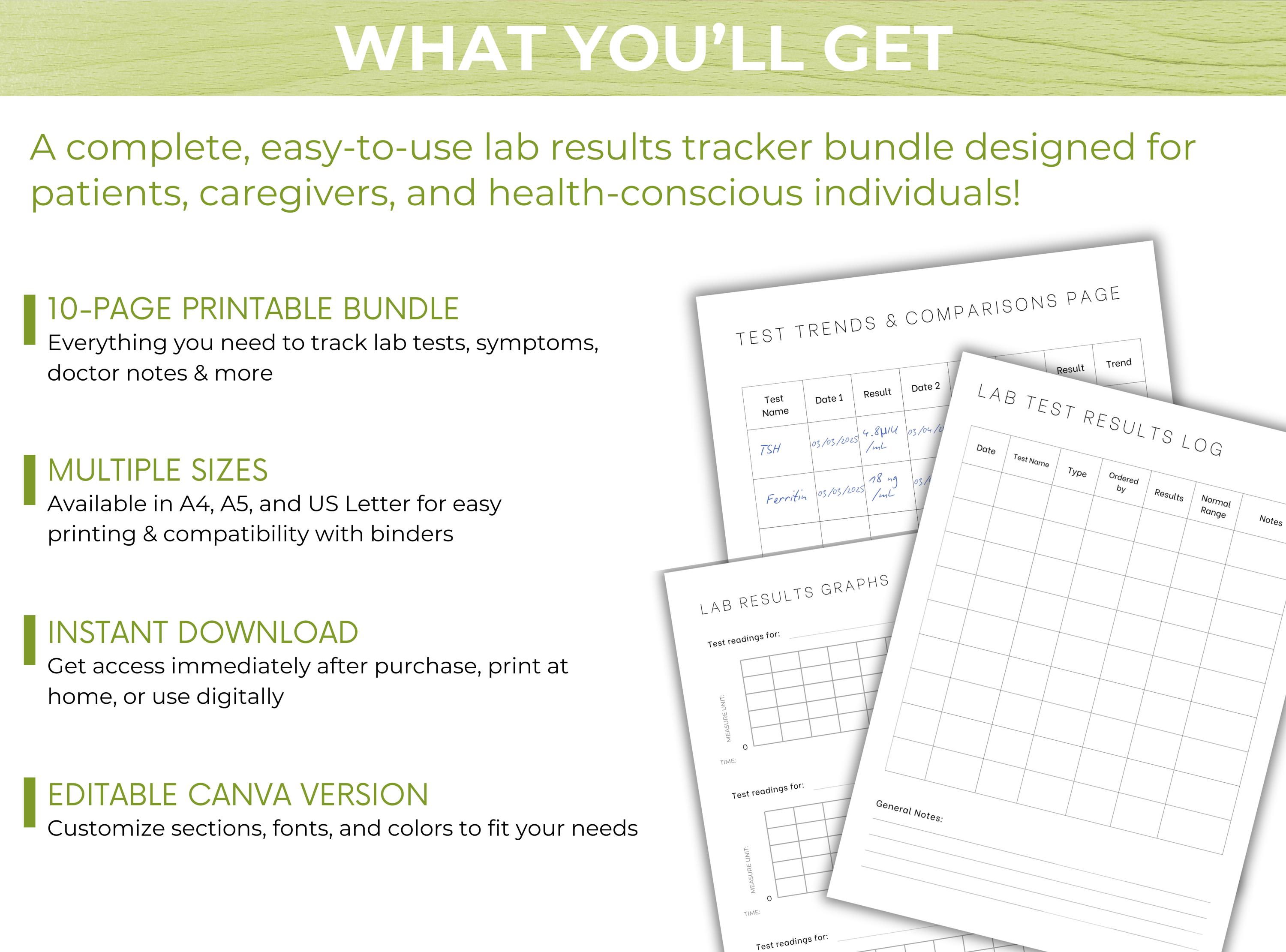 Lab Results Tracker: Editable Medical Records Log (canva, PDF) - Etsy