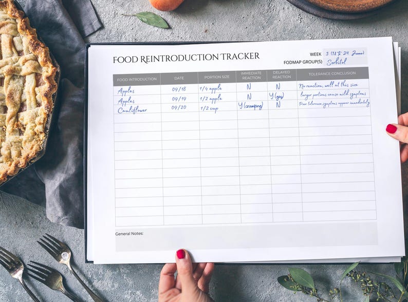 Low FODMAP Diet Food Reintroduction Tracker, Printable Food Log, IBS ...