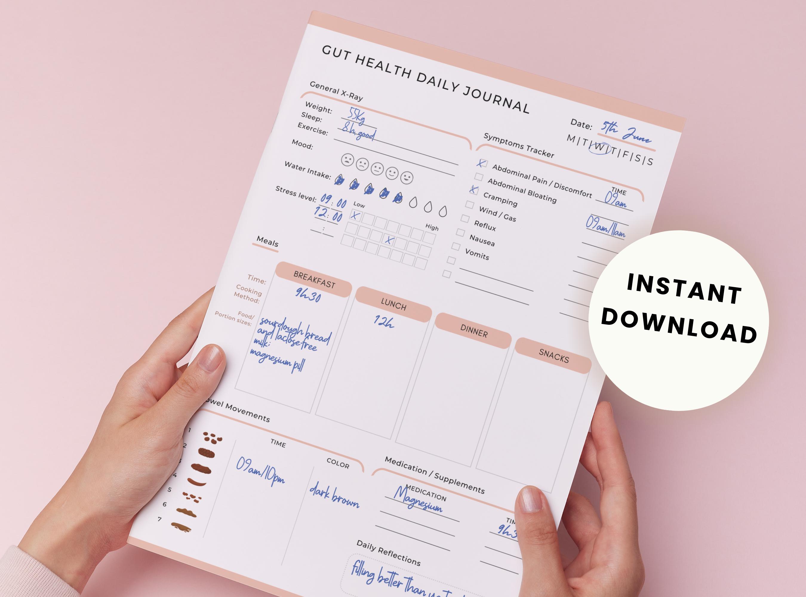 Gut Health Daily Journal, Food Log Printable Template, Symptoms Tracker ...