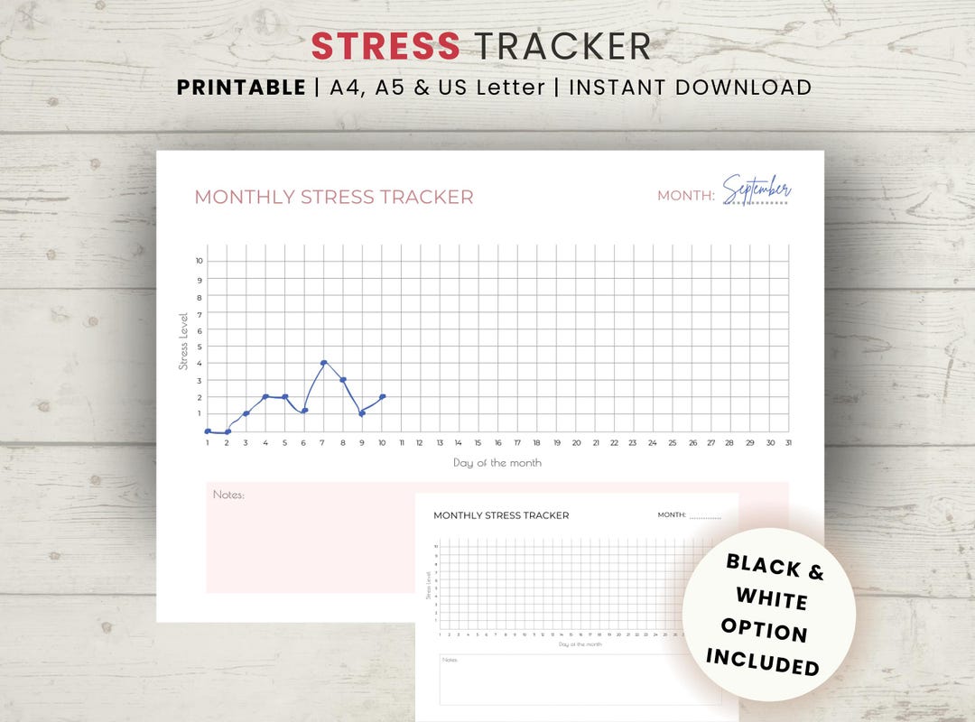 Monthly Stress Tracker Printable: Minimalist Graph Layout (digital ...