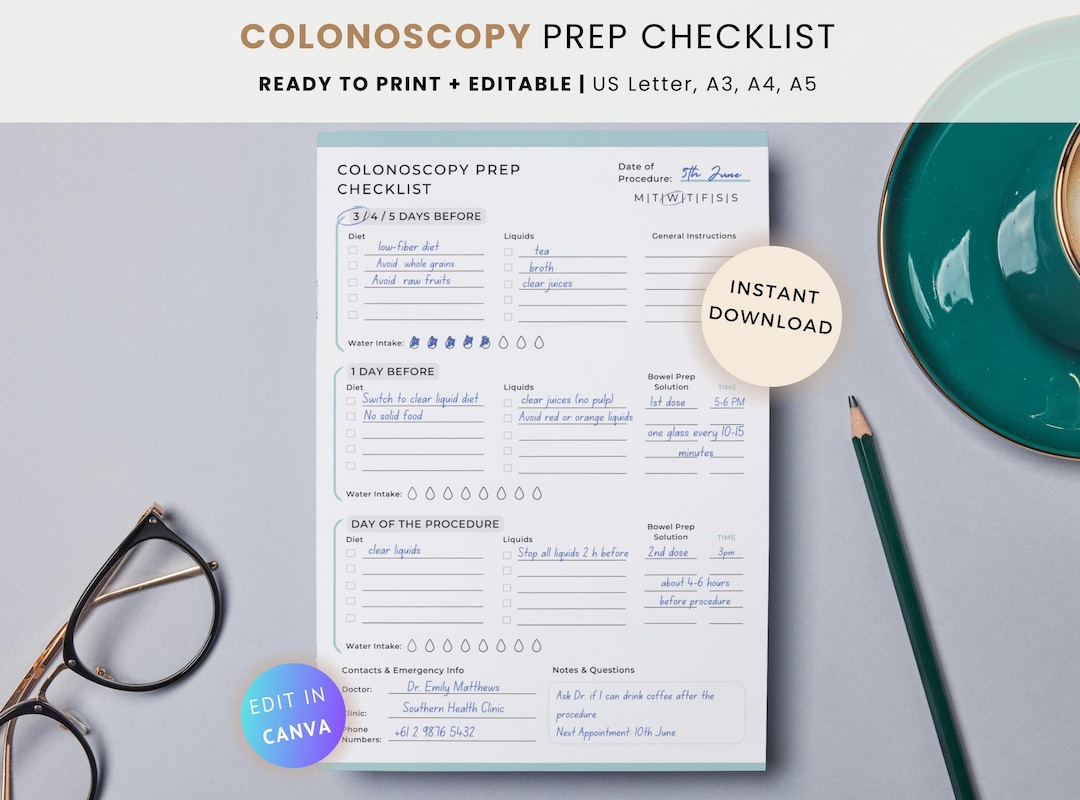 Colonoscopy Prep Checklist: Printable Bowel Preparation Template ...