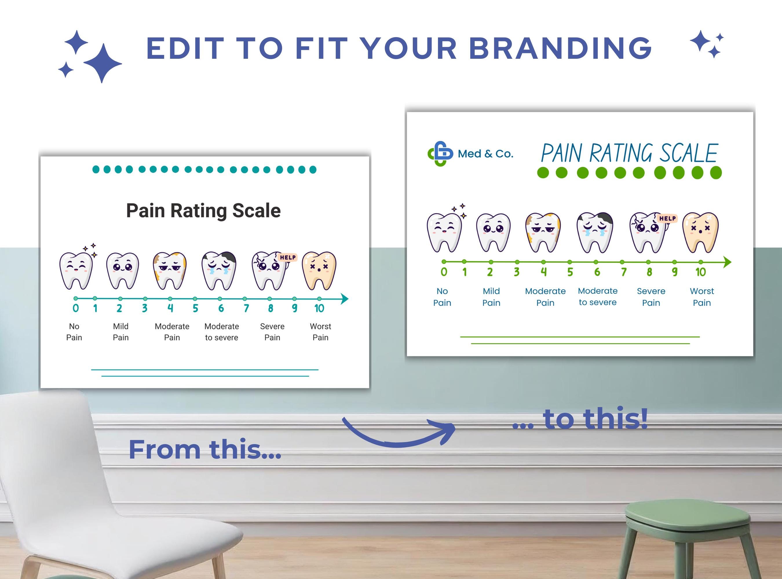 Dental Pain Scale Poster: Toothache Chart for Dentist Office (editable ...