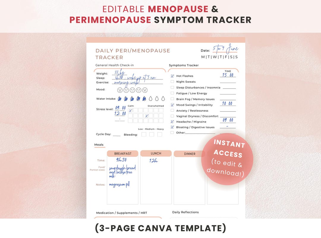 Editable Menopause Tracker | Perimenopause Symptom Journal (canva ...