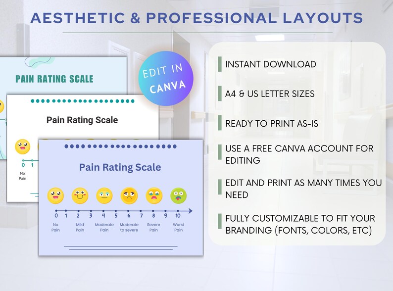 Editable Pain Rating Scale Chart, Visual Analog Scale, Pain Tracker Scale Bookmark, Child and ...