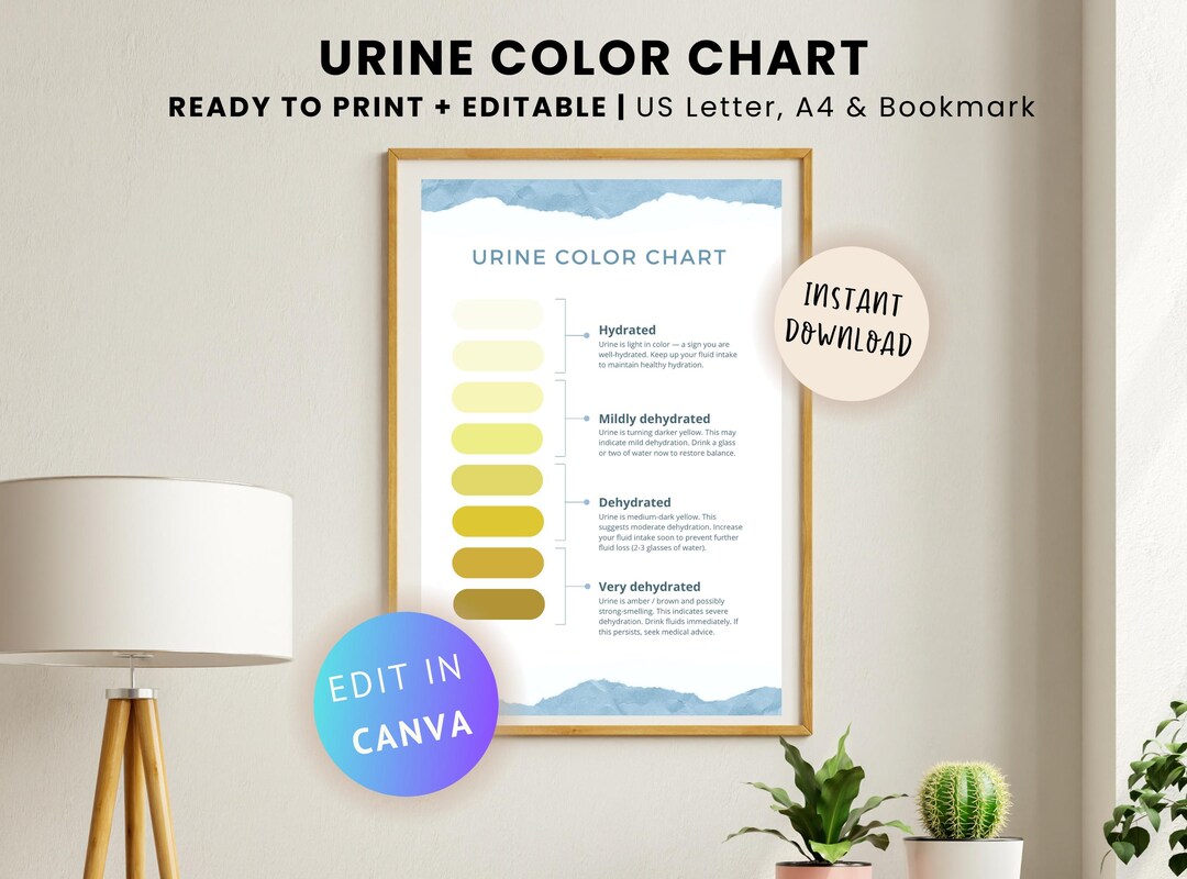 Editable Urine Color Chart: Hydration & Dehydration Chart (PDF, Canva ...