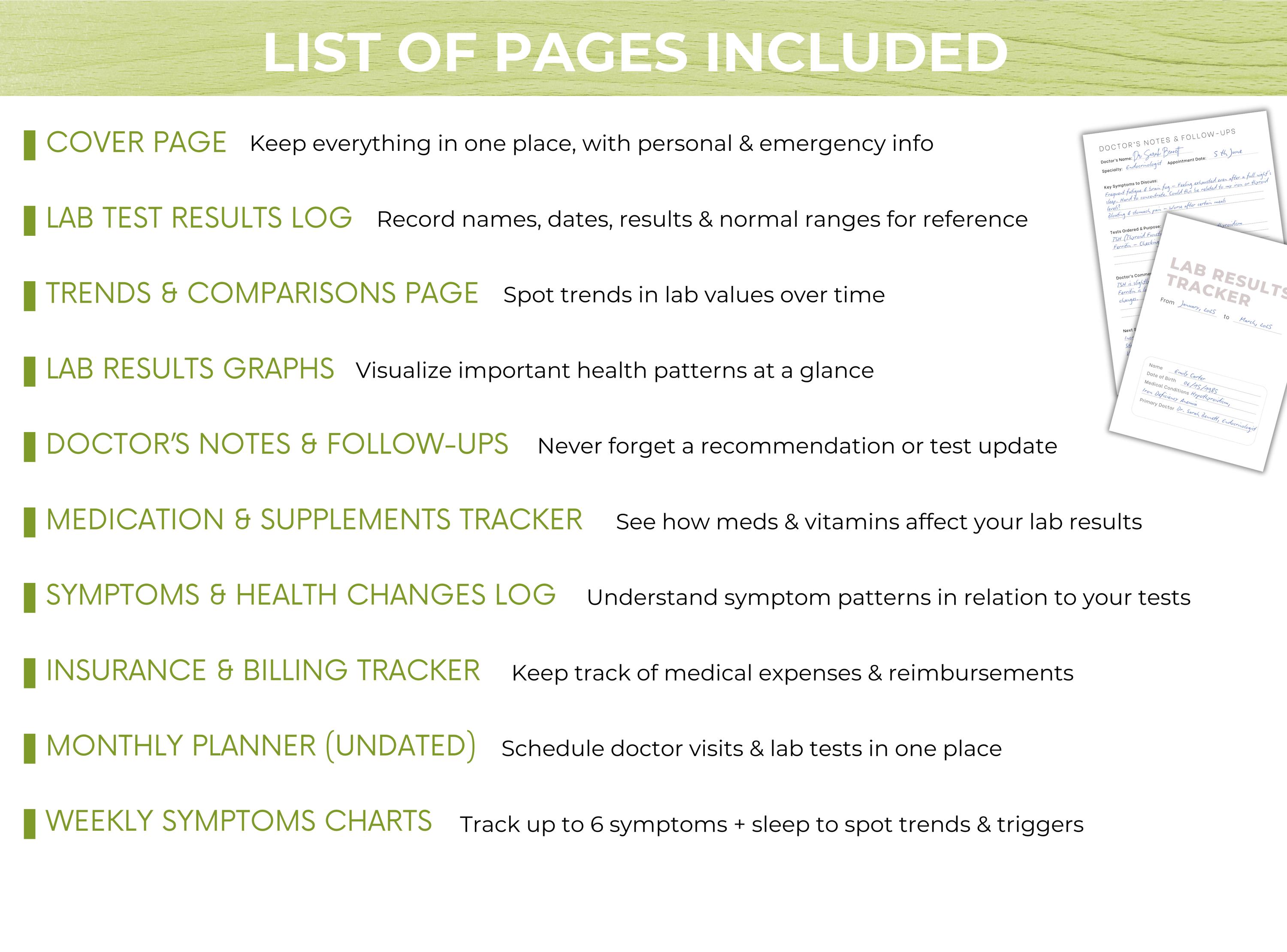 Lab Results Tracker: Editable Medical Records Log (canva, PDF) - Etsy