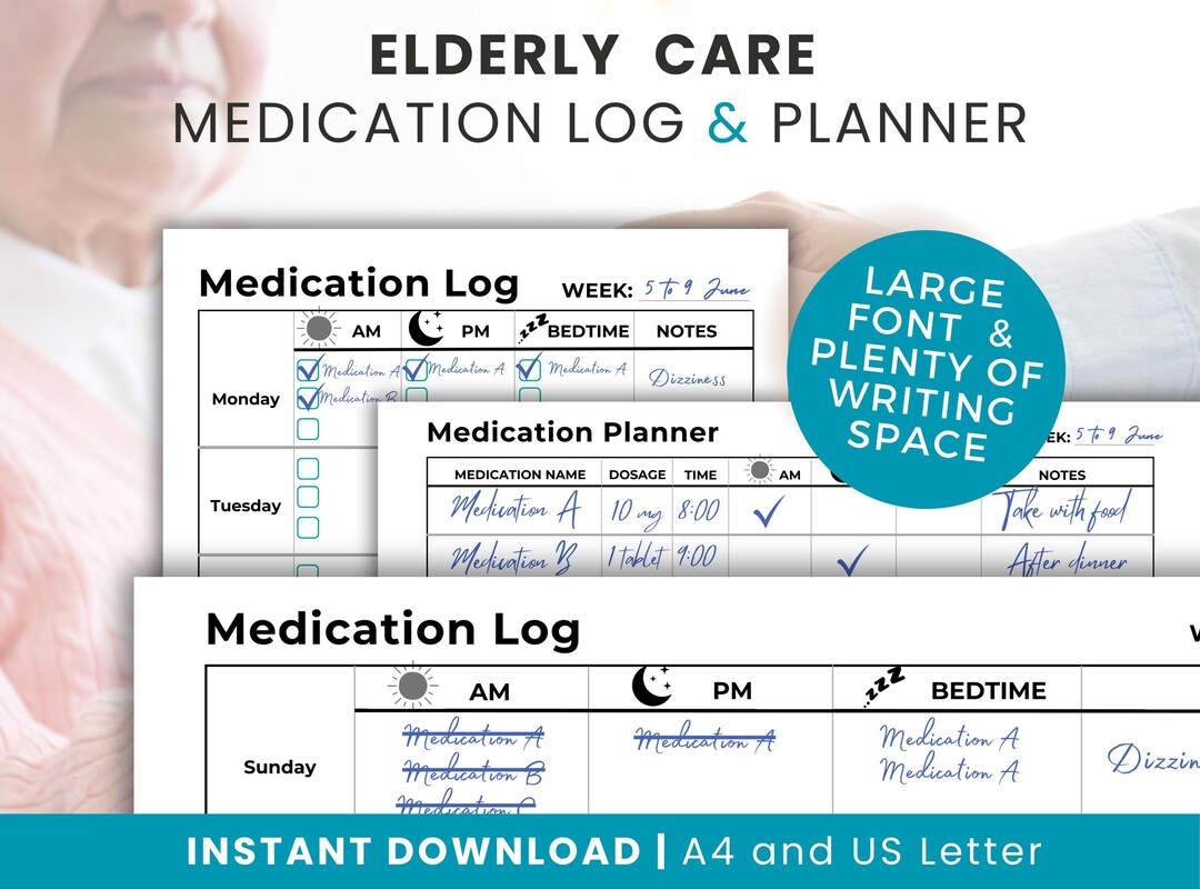 Senior Medication Tracker: Weekly AM PM Bedtime Log (printable PDF) - Etsy