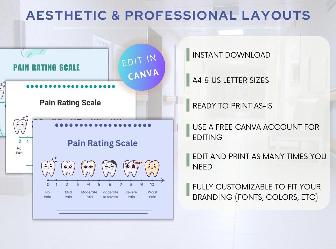 Dental Pain Scale Poster: Toothache Chart for Dentist Office (editable ...