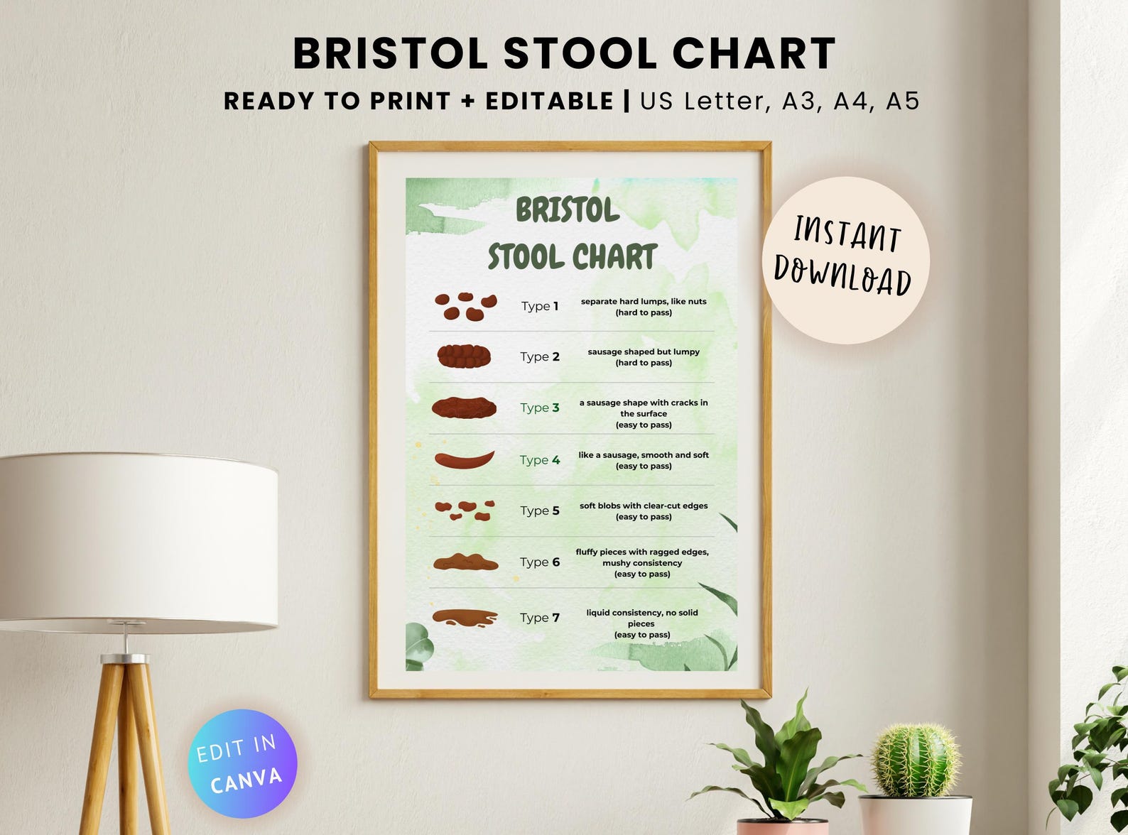 Printable Bristol Stool Chart, PDF Gut Health Poop Poster,ibs,bowel ...