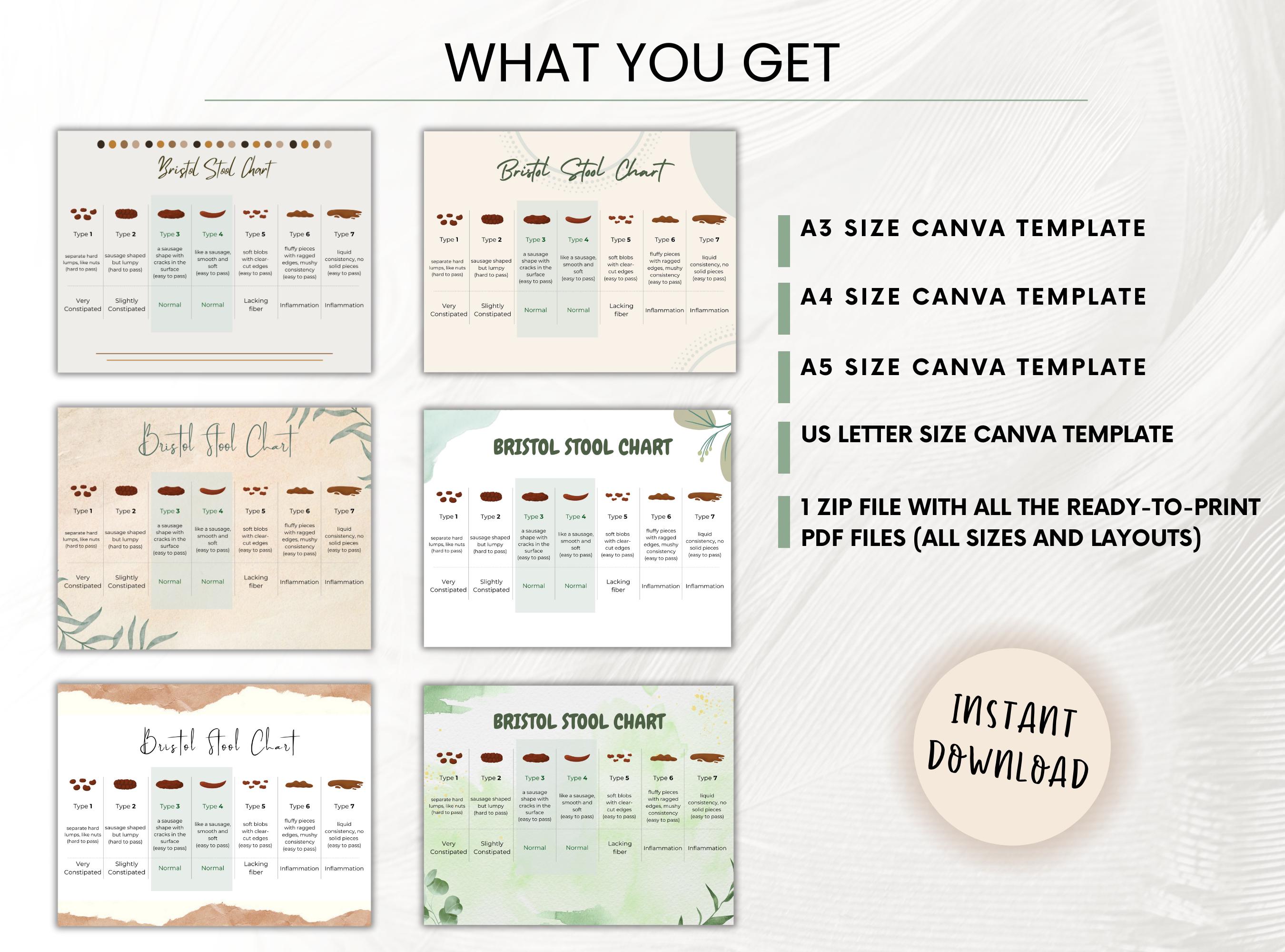 Editable Bristol Stool Chart, Landscape PDF Gut Health Poop Poster, IBS ...