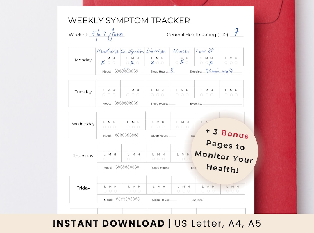 Symptom Tracker Journal Template, Printable Symptom Tracker Health ...