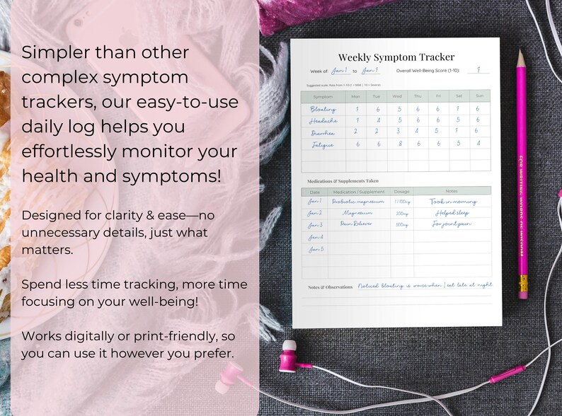 Weekly Symptom Tracker: Printable Health Journal (fillable PDF) - Etsy
