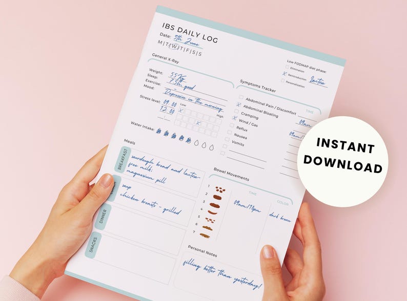IBS Daily Tracker: Food Log, Symptoms, Bowel Movement (PDF) - Etsy