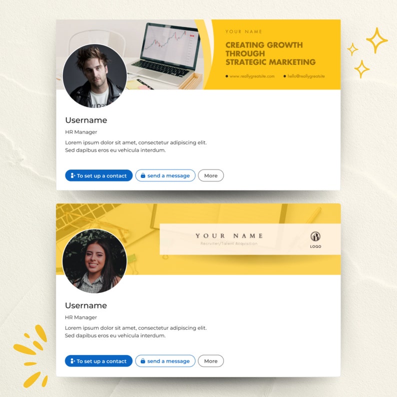 Professional Minimalist Linkedin Cover Banner | Yellow Editable Canva ...