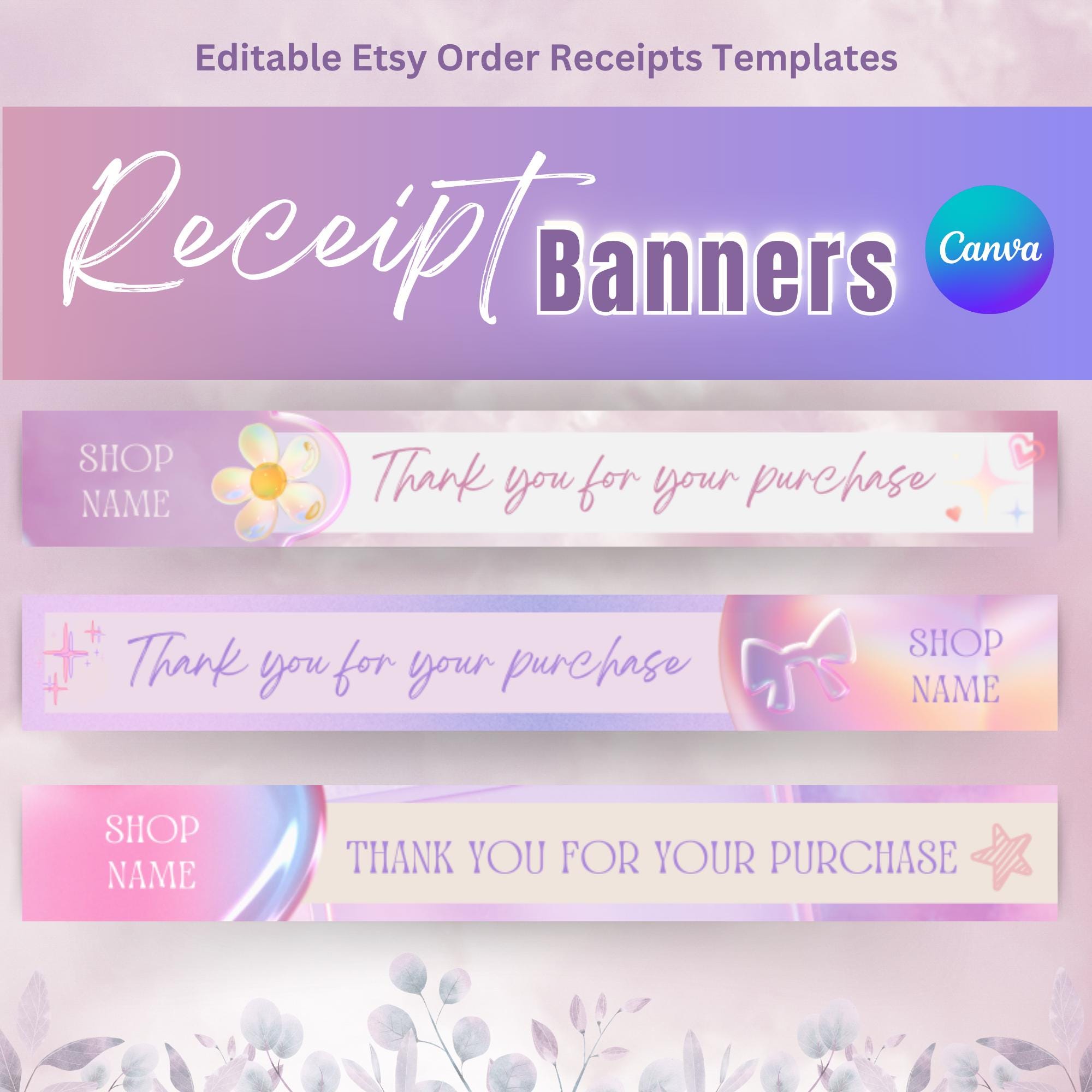 Editable Etsy Shop Receipt Canva Template Banner | Pastel Aura Set ...