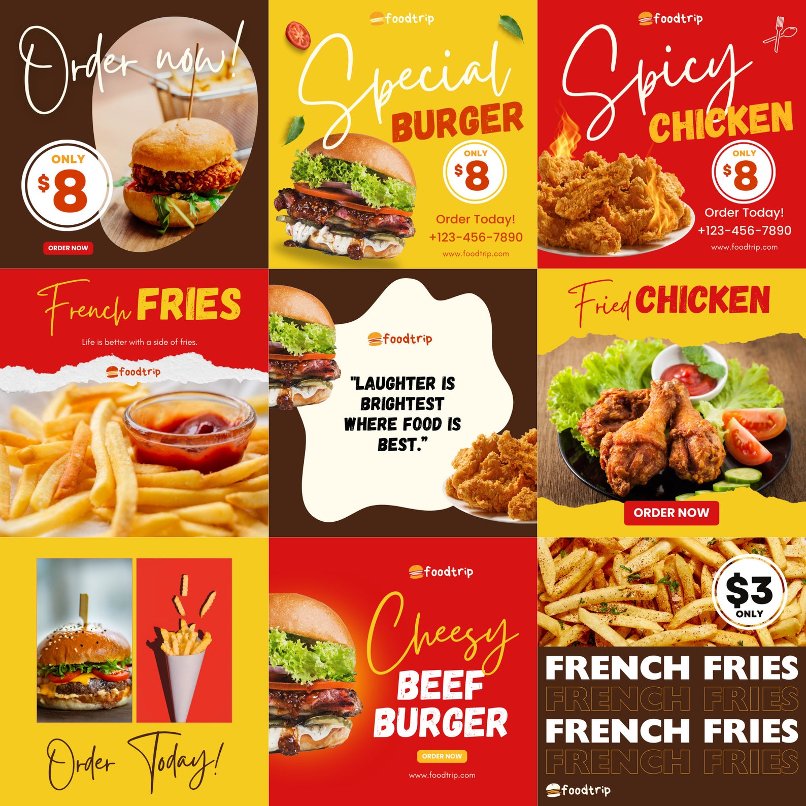 Fast Food Restaurant Instagram Flyer Posts | burger, Chicken, Fries ...