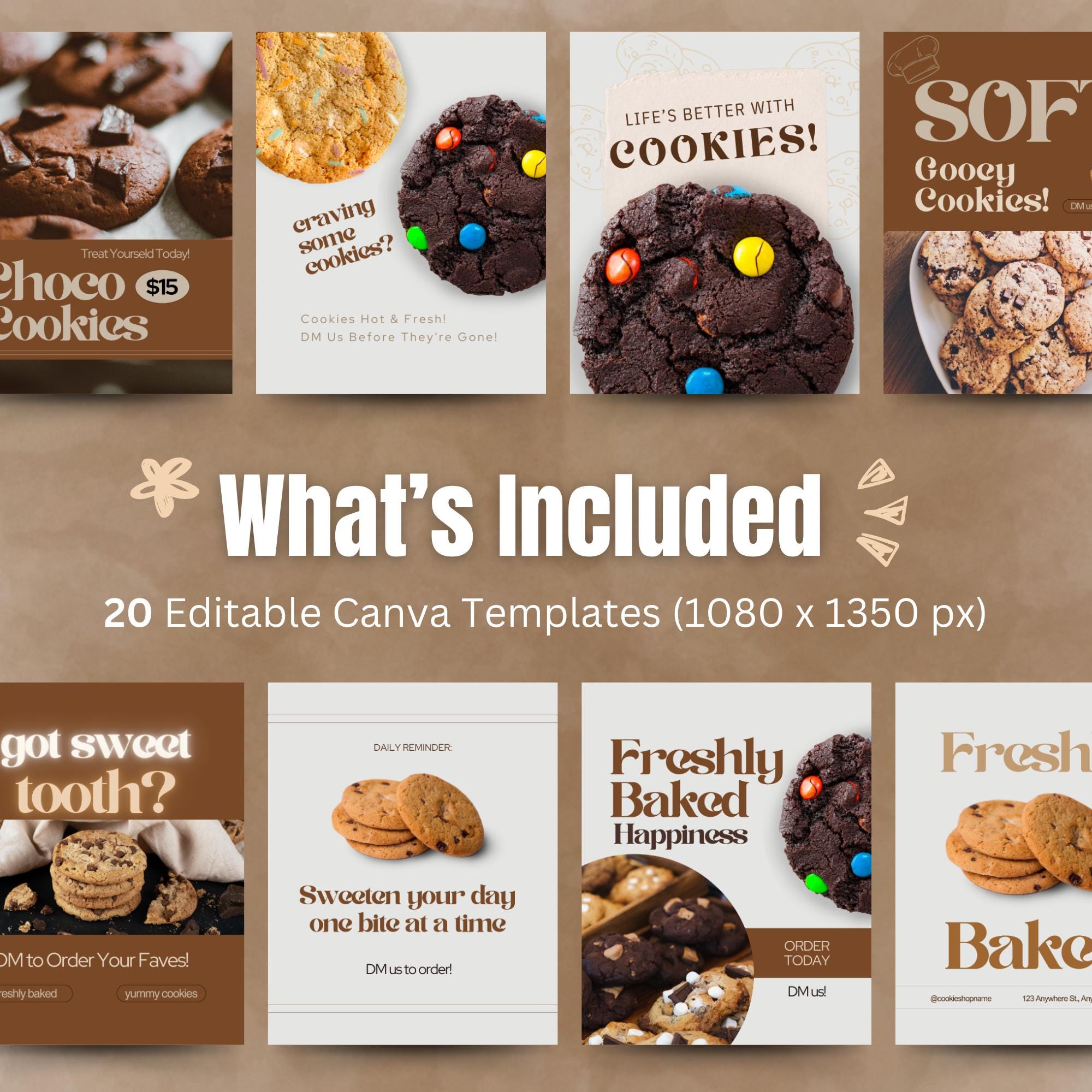Cookie Shop Instagram Canva Templates | Editable IG Social Media Bakery ...