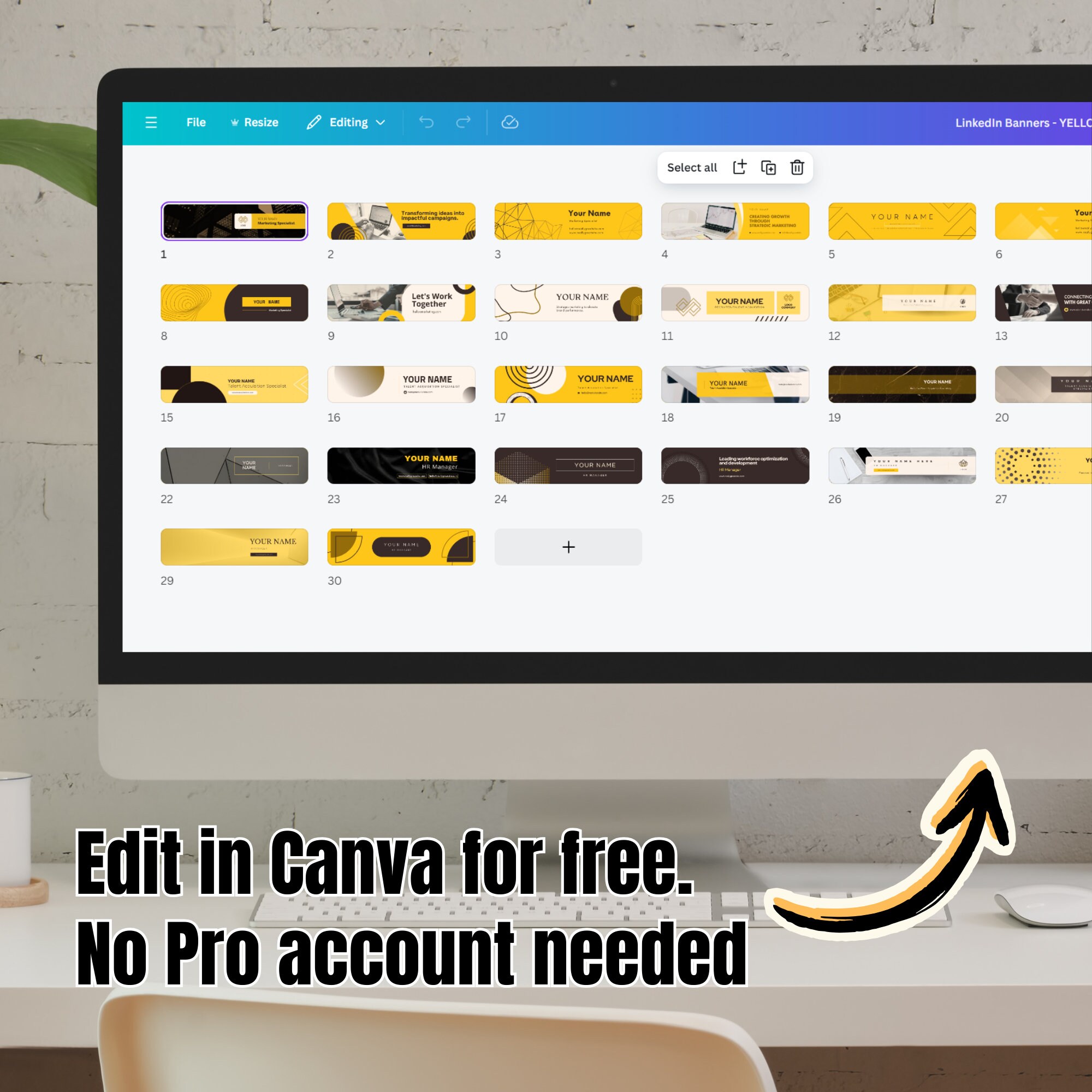 Professional Minimalist Linkedin Cover Banner | Yellow Editable Canva ...