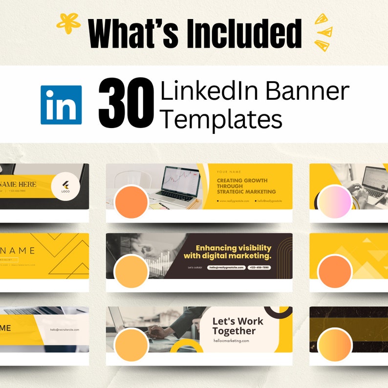 Professional Minimalist Linkedin Cover Banner | Yellow Editable Canva ...