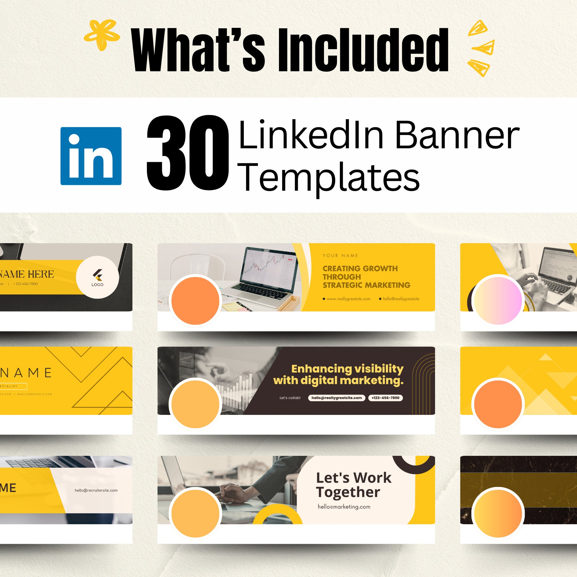 Professional Minimalist Linkedin Cover Banner | Yellow Editable Canva ...