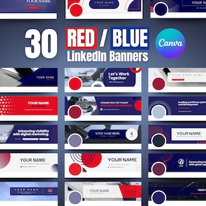 Minimalist Linkedin Header Banner Template Red Blue Editable Canva ...