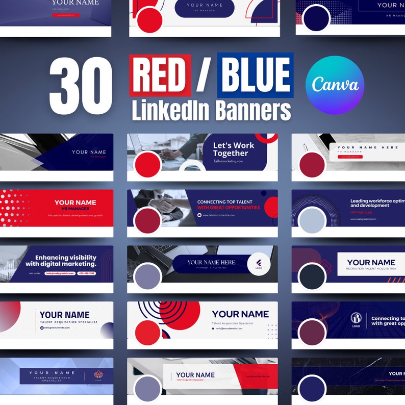 Minimalist Linkedin Header Banner Template | Red Blue Editable Canva ...