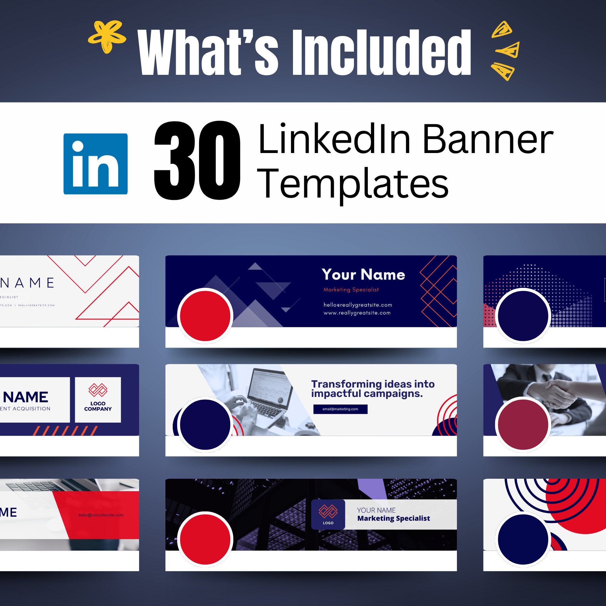 Minimalist Linkedin Header Banner Template | Red Blue Editable Canva ...