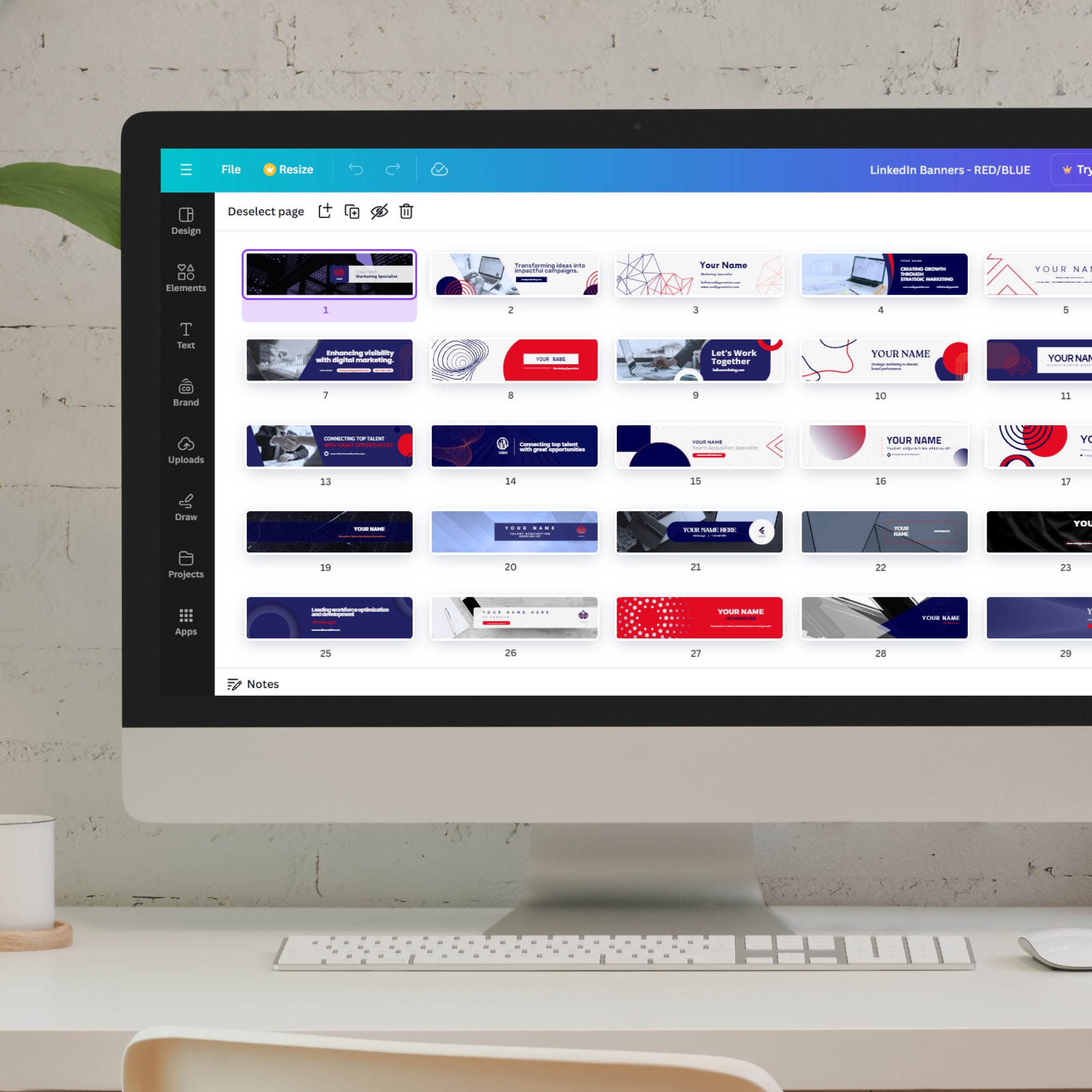 Minimalist Linkedin Header Banner Template Red Blue Editable Canva ...