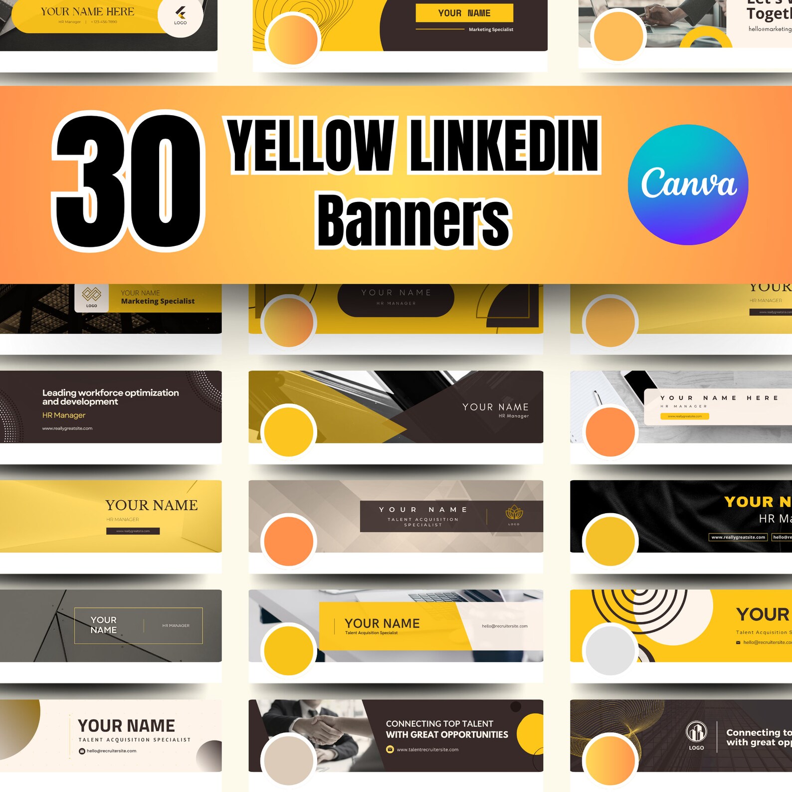 Professional Minimalist Linkedin Cover Banner | Yellow Editable Canva ...
