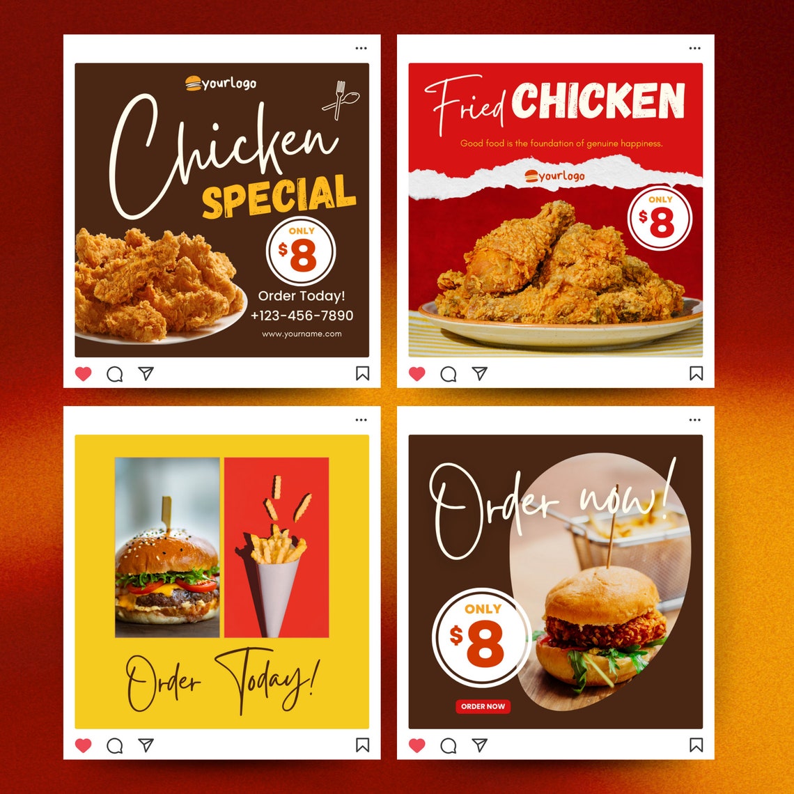 Fast Food Restaurant Instagram Flyer Posts | burger, Chicken, Fries ...