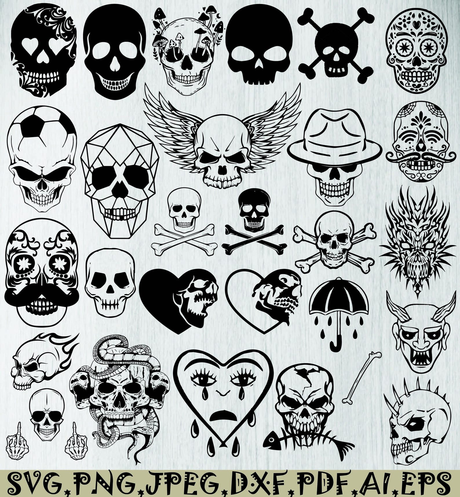 60 Skull Svg Bundle, Skull Clipart, Skull Png Files, Sugar Skull Svg ...