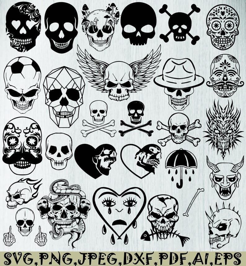 60 Skull Svg Bundle, Skull Clipart, Skull Png Files, Sugar Skull Svg ...