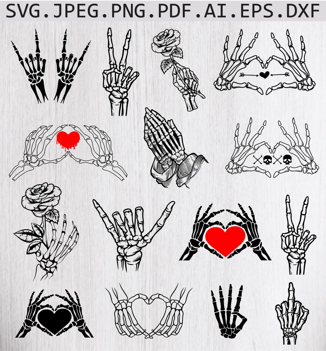 Skeleton Hands SVG, Skeleton Hand Svg, Middle Finger, Peace Sign, Rack ...