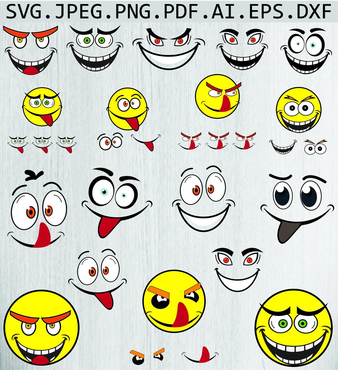 Face Emotion SVG Bundle ,cartoon Emotion Faces SVG Bundled,smiley Face ...