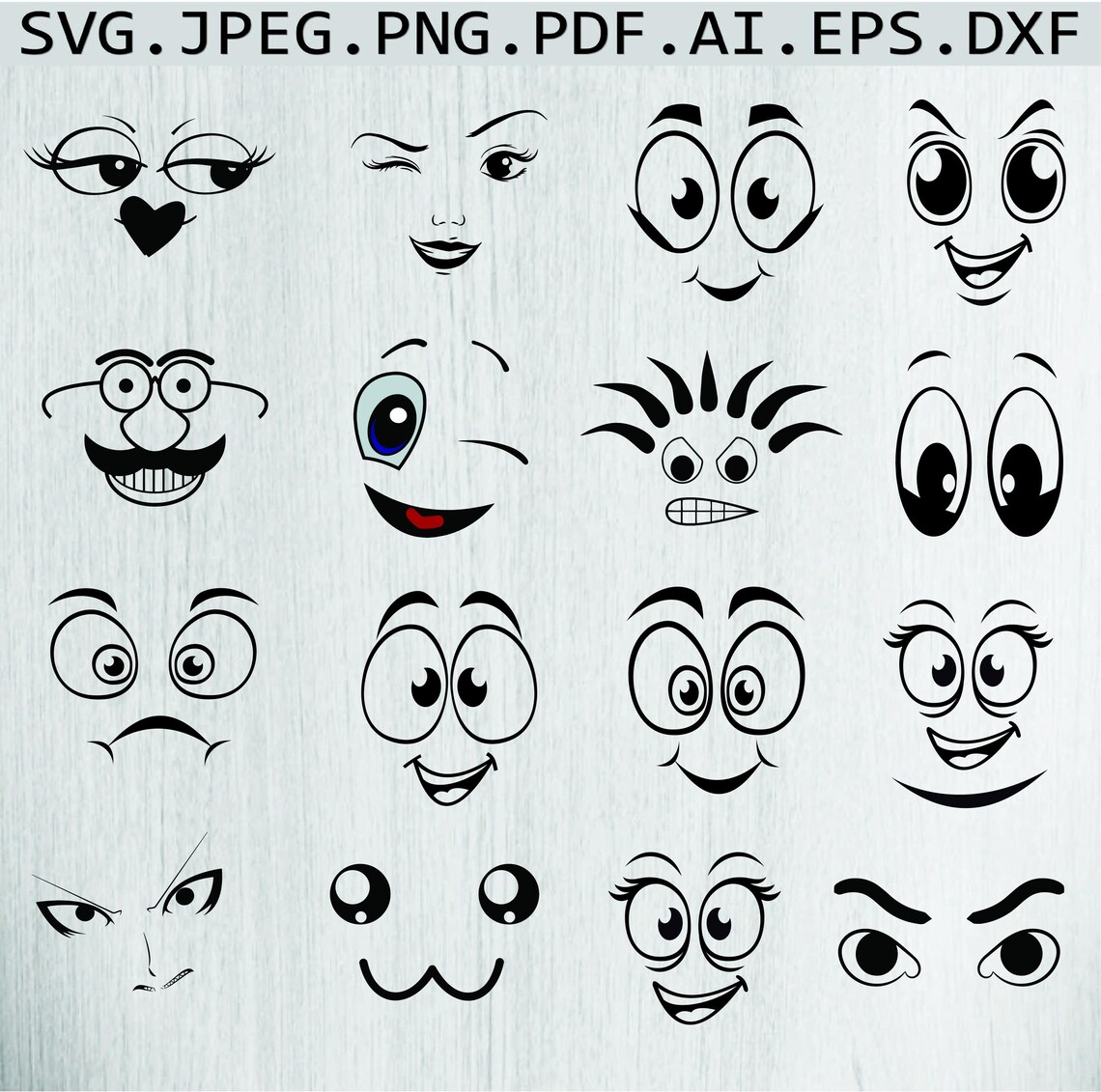 Cartoon Emotion Faces SVG Bundle: Smiley Face Clipart (digital Download ...