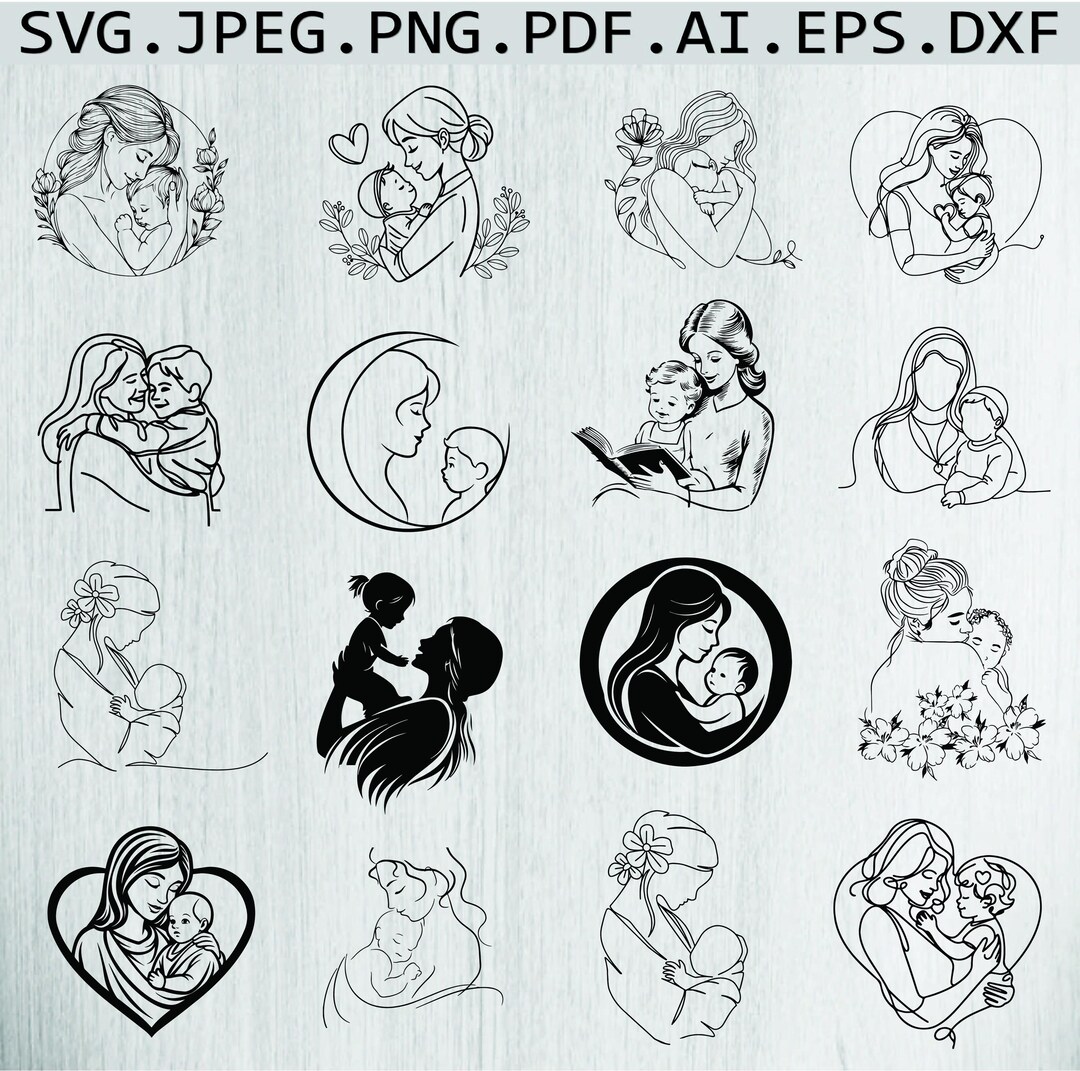 Mother and Child SVG Bundle: Floral Mom & Baby Designs (digital ...