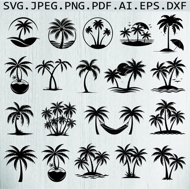Palmera SVG, Paquete de palmeras SVG, Clipart de palmera, Silueta de ...