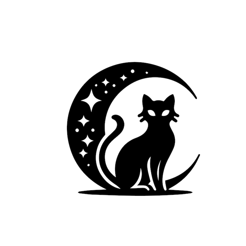 Moon and Stars Svg ,mystical Cat and Moon SVG, Witchy Cat Clipart, Moon ...